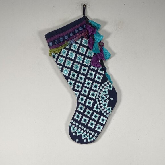 Holiday | Christmas Stocking Multicolor Geometric W Tassels Holiday ...